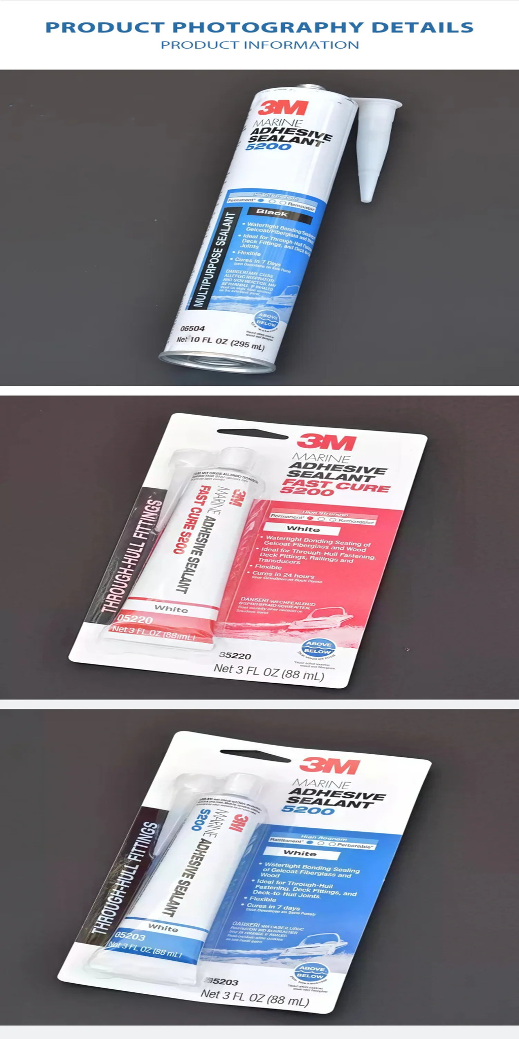 Original 3M 5200 Marine Adhesive Sealant 295ML Polyurethane Waterproofing Corrosion Resistant 3M ...