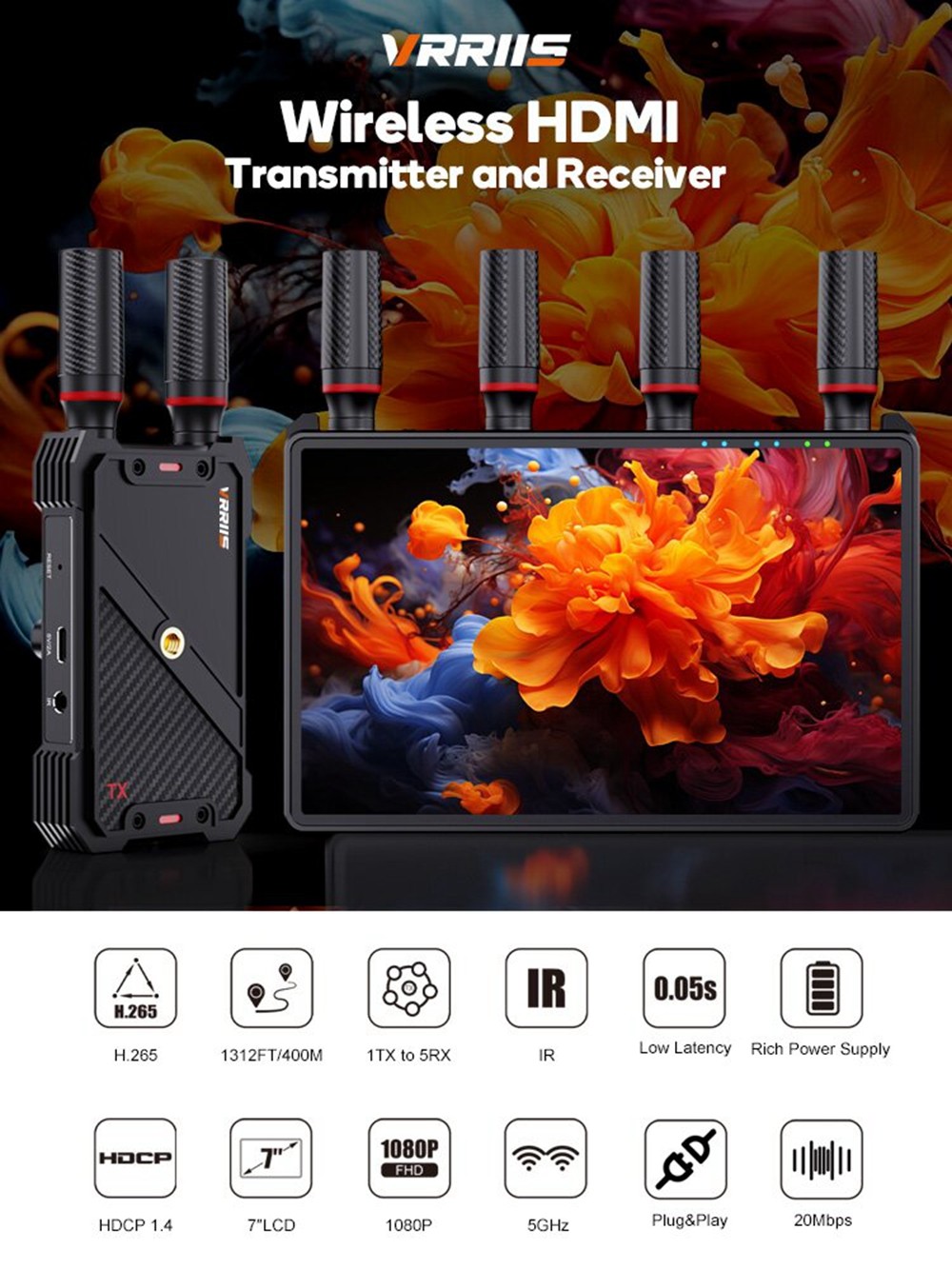 400m Wireless Video Transmission System Transmitter and Receiver with ...
