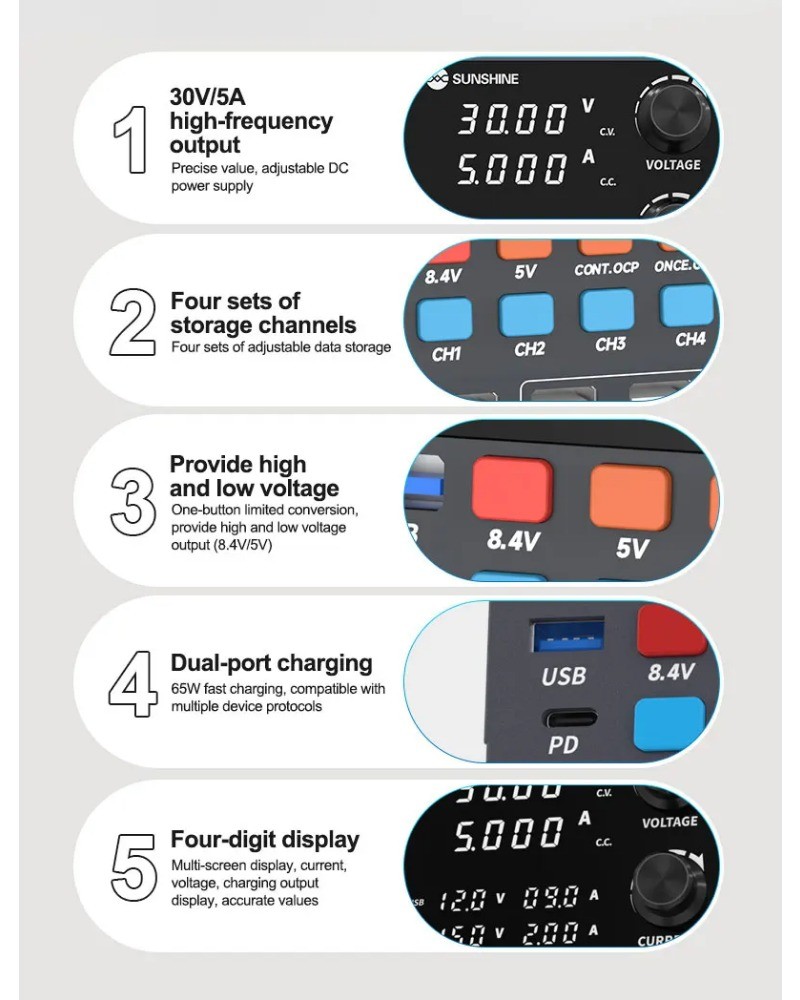 SUNSHINE P2 PRO Intelligent Regulated DC Power Supply 30V 5A Voltage ...