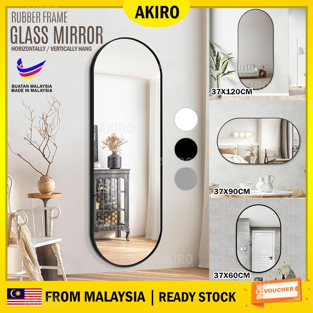 AKIRO 120CM Rubber Frame Mirror Glass Oval Hanging Mirror Bedroom ...