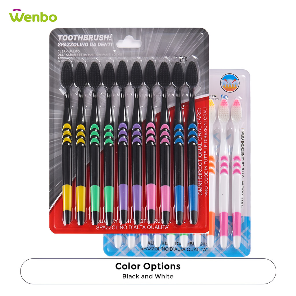 Wenbo [10pcs] Adult Toothbrush Soft Bamboo Bristle Oral Clean Care ...