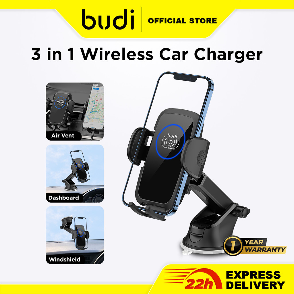Budi 3 IN 1 Phone Holder Car Wireless 15W Charger Fast Charging Aircond ...