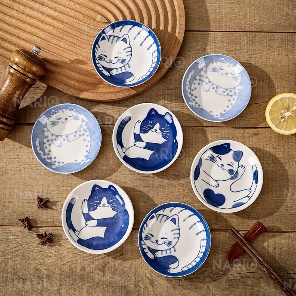 NARIO Japanese Small Ceramic Plate Cute Cats Design Dipping Sauce Mini ...