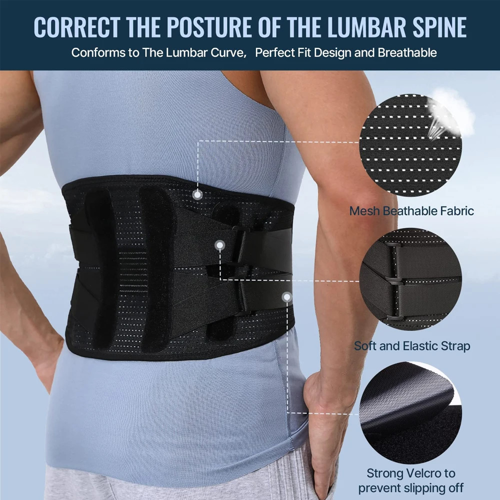 Lumbar Support Belt Lower Back With 4 Pieces Of Medical Grade Strong ...