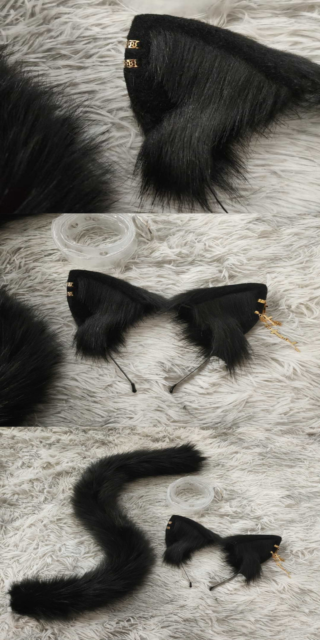 Cat Ears Cosplay Tail Set-Black Cat Ears Fox Tail Cat Tail cosplay ...