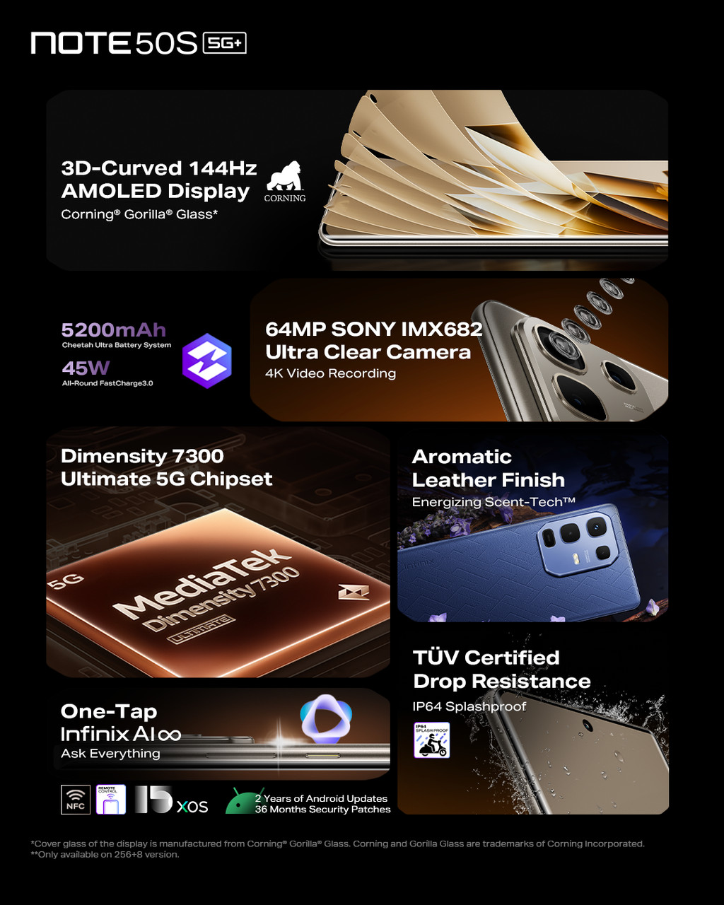 Infinix NOTE 50S 5G Smartphone 8GB + 256GB ROM Dimensity 7300 Ultimate 4nm Curved Gorilla Glass ...
