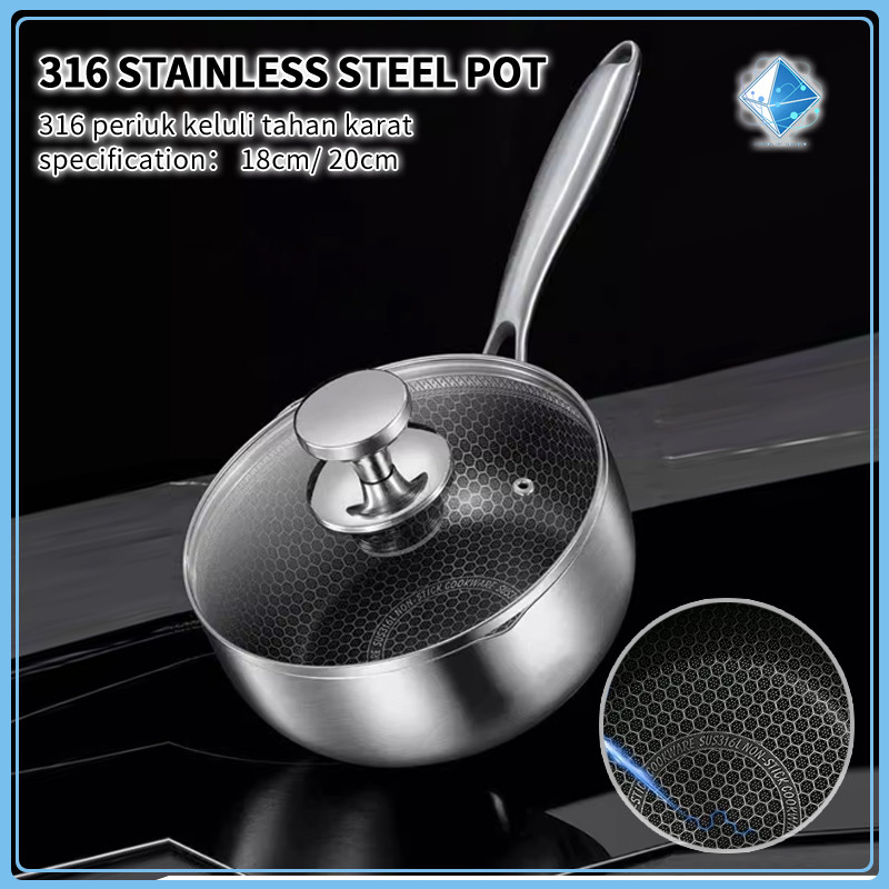 316 Stainless Steel Saucepan Sauce Pot Non-Stick Germany Honey Comb Periuk Tangkai Snow Pan ...