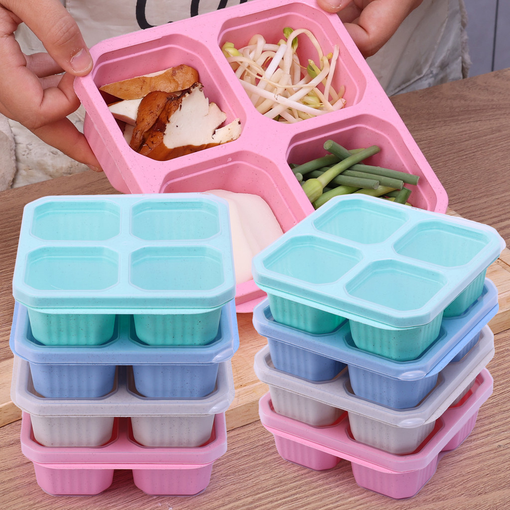 Reusable Square Wheat Straw Storage Box - 4 Compartment Refrigerator ...