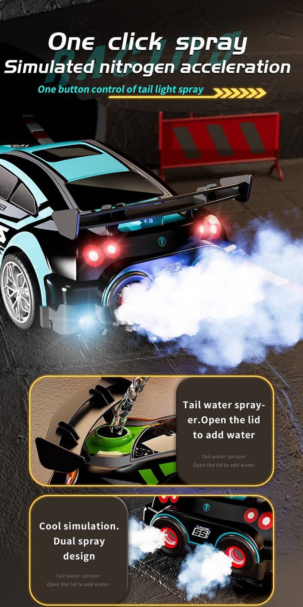 1/16 4WD RC Spray Drift Racing GT Car Remote Control Sport Car High ...