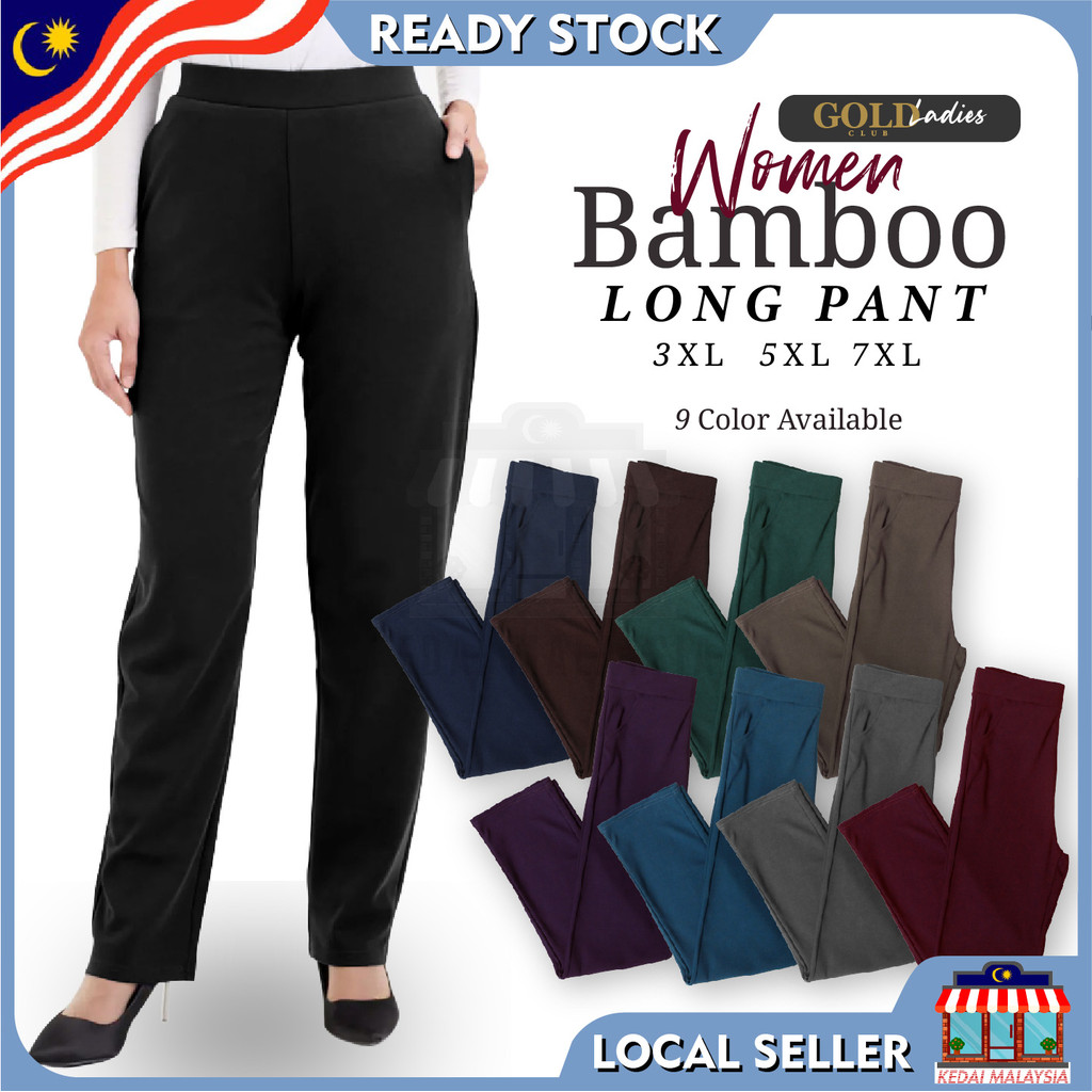 𝐆𝐎𝐋𝐃 𝐂𝐋𝐔𝐁 Women Bamboo Slack Pant Plus Size Straight Cut/ Plain Long ...