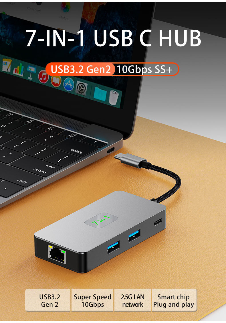 BENOSEM 2.5G LAN USB C HUB 7-in-1 Type-C to USB 3.2 Gen2 Dock USB-C To ...