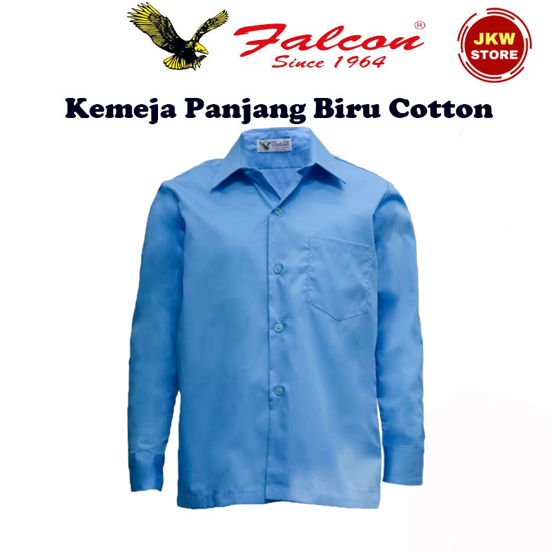 BAJU KEMEJA SEKOLAH BIRU MUDA LENGAN PANJANG COTTON FALCON TEBAL ...