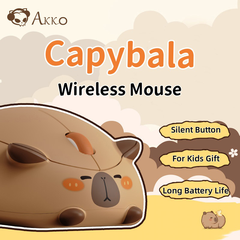 AKKO 2.4G Cute Capybala Wireless Mouse Slient Button Battery Ergonomic Optical Mice for Kids ...