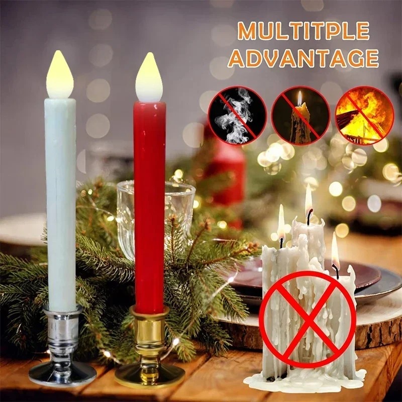 Red LED Candle Flameless Flickering Pillar Candle Light Battery ...