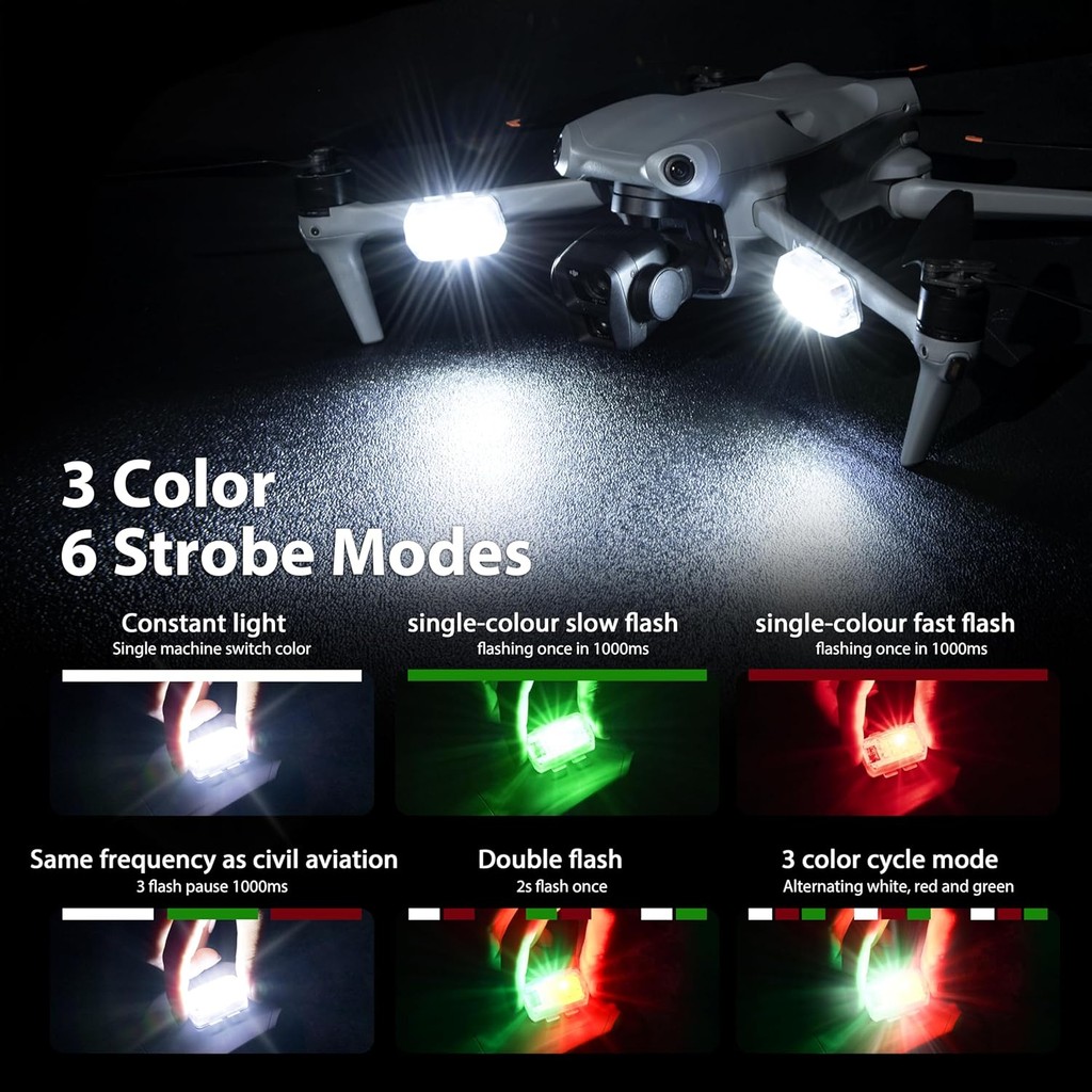Drone Strobe Light, 3 Colors 6 Strobe Modes Anti-Collision Lights FOR DJI Mini 4 Pro/Air 3S/Mini ...