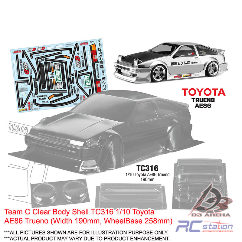 Team C Clear Body Shell TC316 1/10 Toyota AE86 Trueno (Width 190mm ...