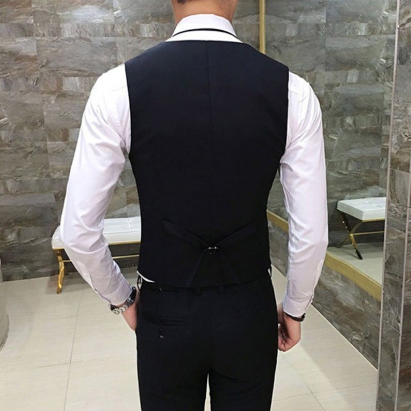 Men’s Solid Color V-Neck Suit Vest – Sleeveless Button-Down Style for ...