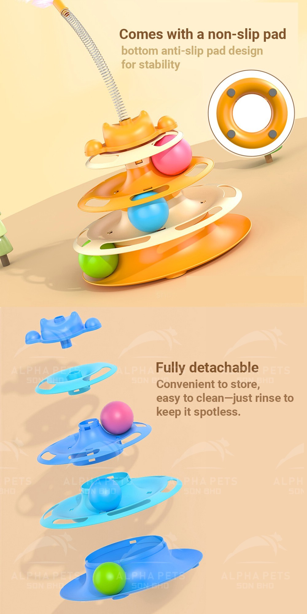 POODEE Pets LED Ball Chasing Cat Tower Japanese Pastel Ball Track 4 ...
