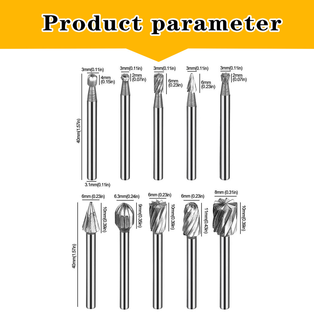 10 pieces carbide file set, carbide tungsten steel double-edge rotary ...