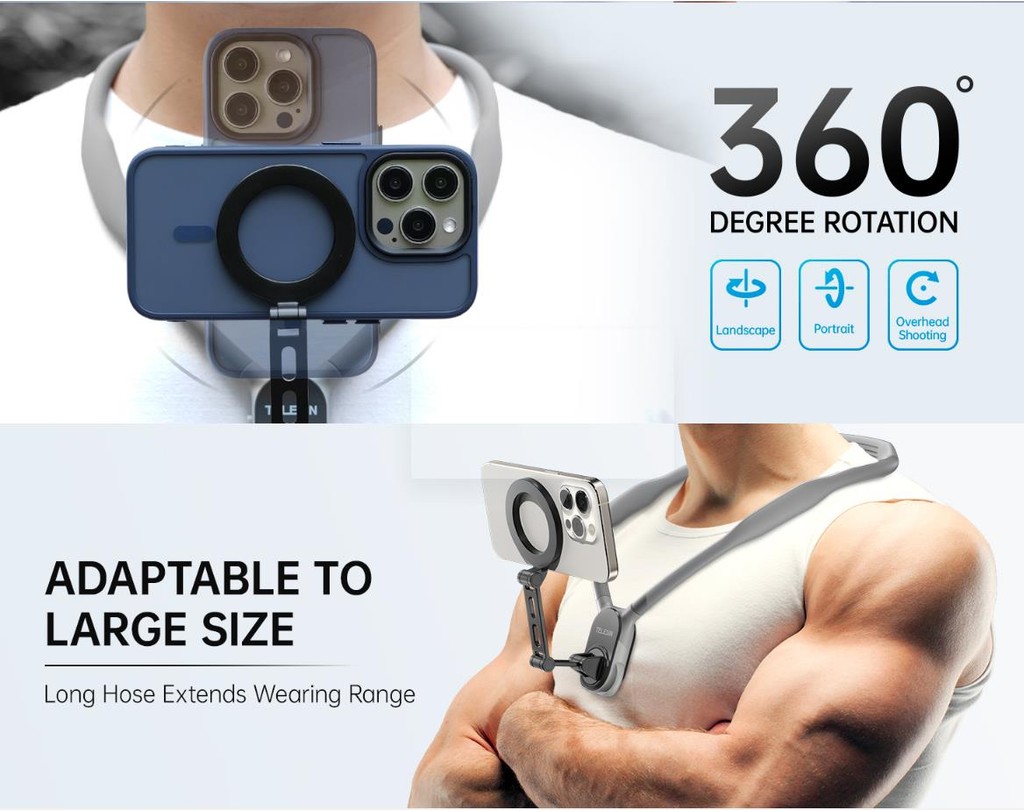 Max Magnetic Neck Mount for Phones, Neck Tripod With Fixing Chest Strap ...