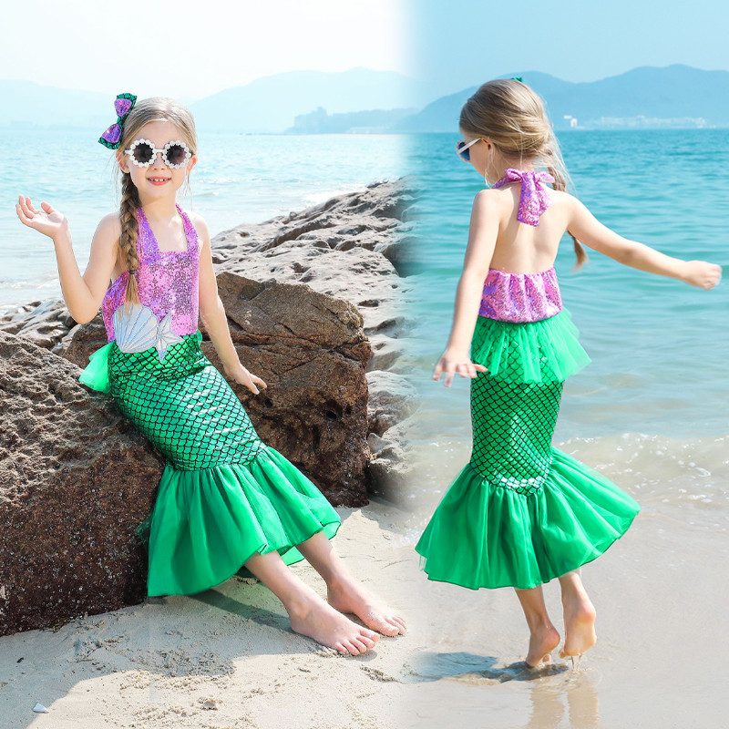 Mermaid Purple Blue Princess Dress For Kids Girl Ariel Halloween ...
