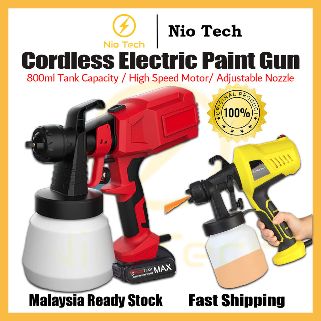 NioTech 21V Cordless Electric Paint Spray Gun 1200W High Power Wireless ...
