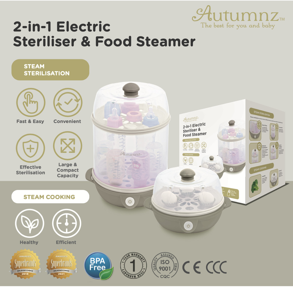 Original Autumnz 2-in-1 Electric Steriliser Sterilizer & Food Steamer ...
