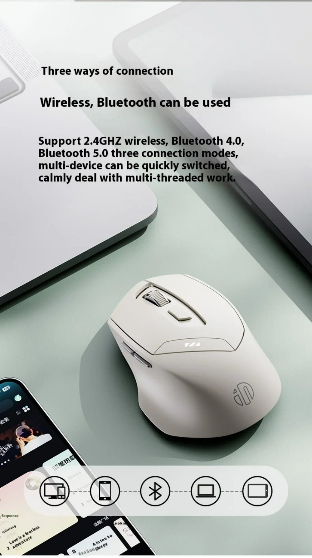 Inphic DR6 Wireless Mouse Tri-Mode 2.4G Bluetooth Wireless Mute Button ...