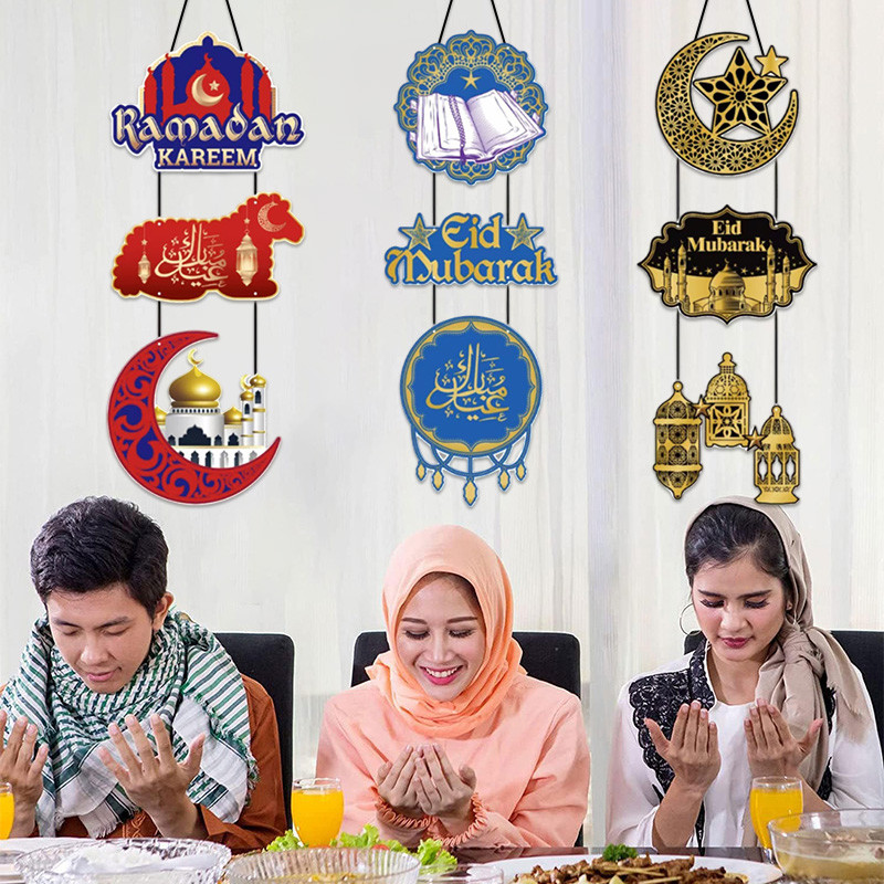 Simple Ramadan Mubarak Banners Moon Lantern Home Pendants Creative ...