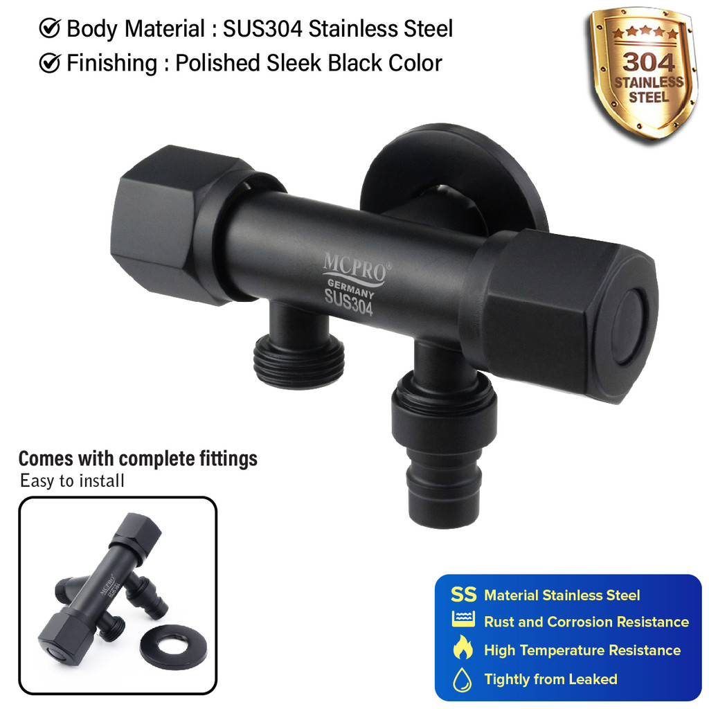 MCPRO SUS304 Stainless Steel BLACK HEXAGON Two Way Angle Valve With ...