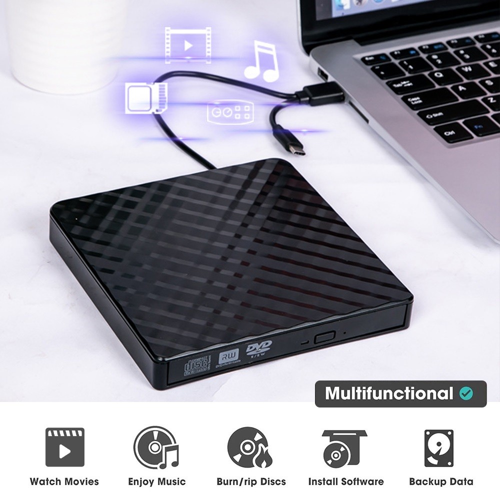 Type C＆USB 3.0 2in1 External DVD RW CD Writer Slim Optical USB C Drive ...