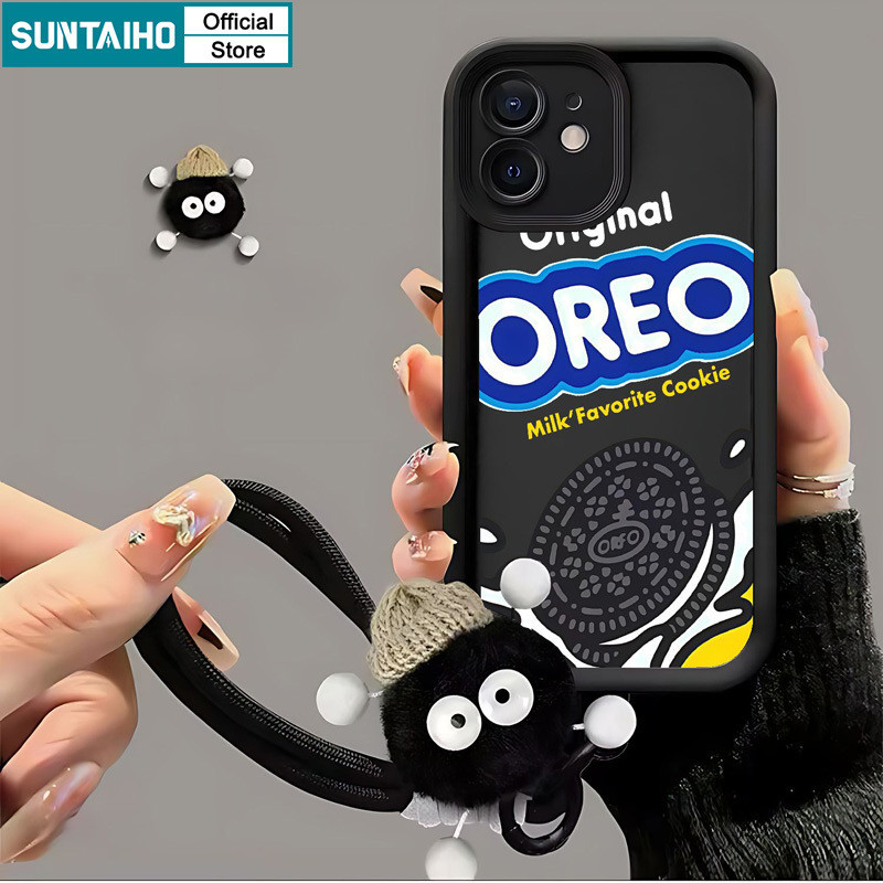 Suntaiho Stylish Oreo Themed Black Phone Case with Adorable Hanging ...