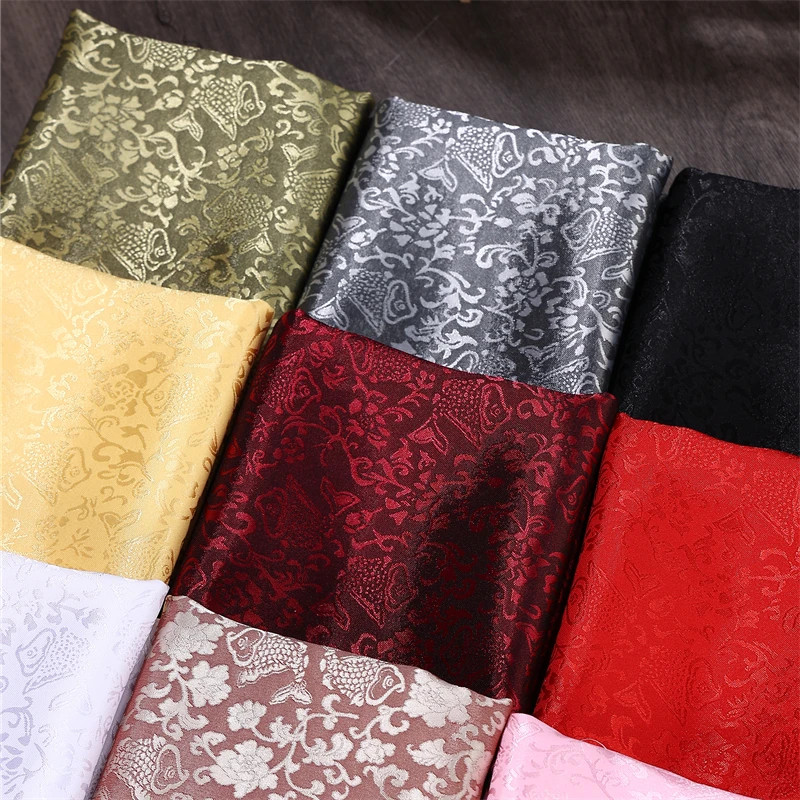 Fish Pattern Jacquard Silk Satin Fabric Ancient Costume Silk Fabric ...
