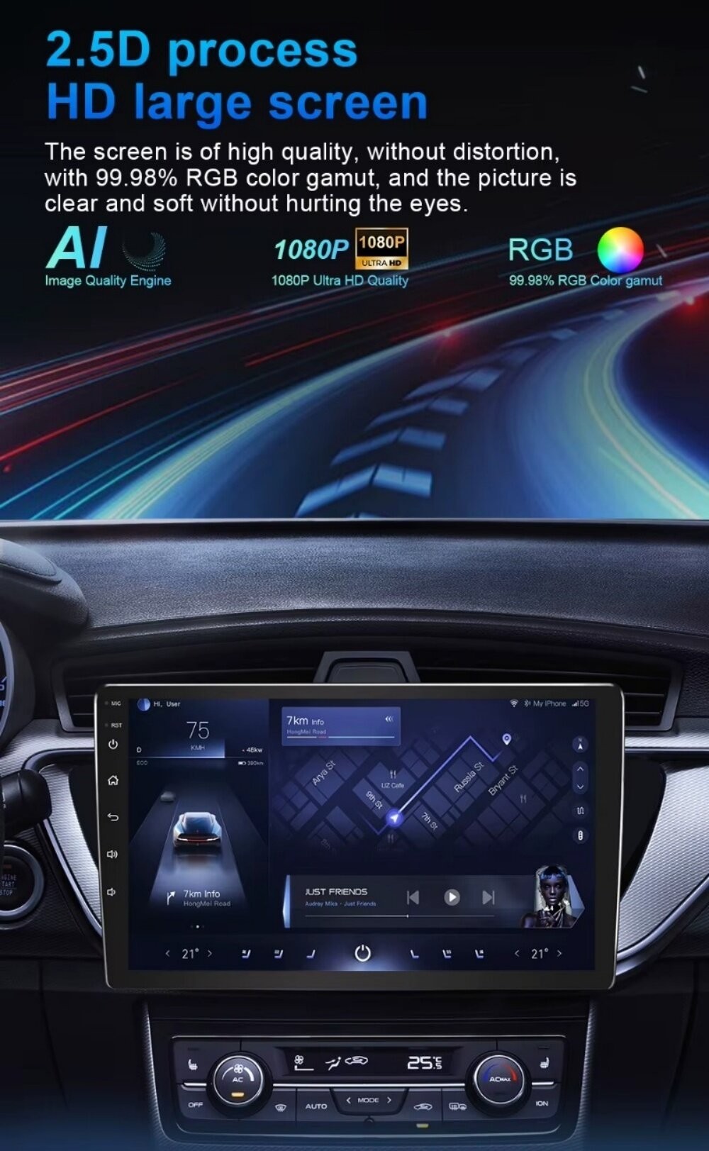 8Core Android 15 Car Stereo Universal 2DIN Wireless Carplay&Auto Head ...