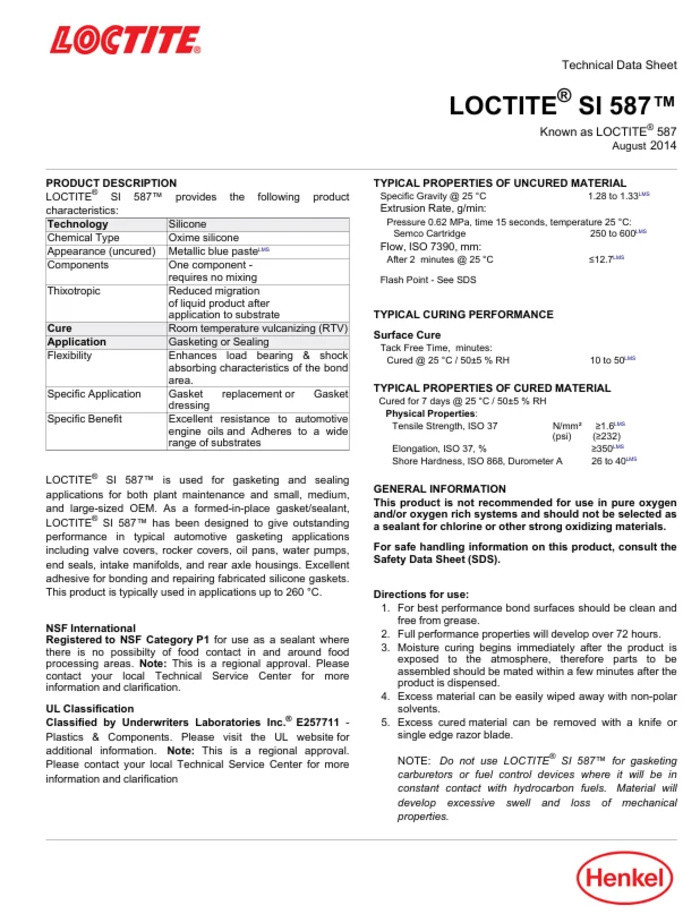 LOCTITE SI 587 85G 300ML Gasketing Sealant Blue High Performance Silicone | Shopee Malaysia