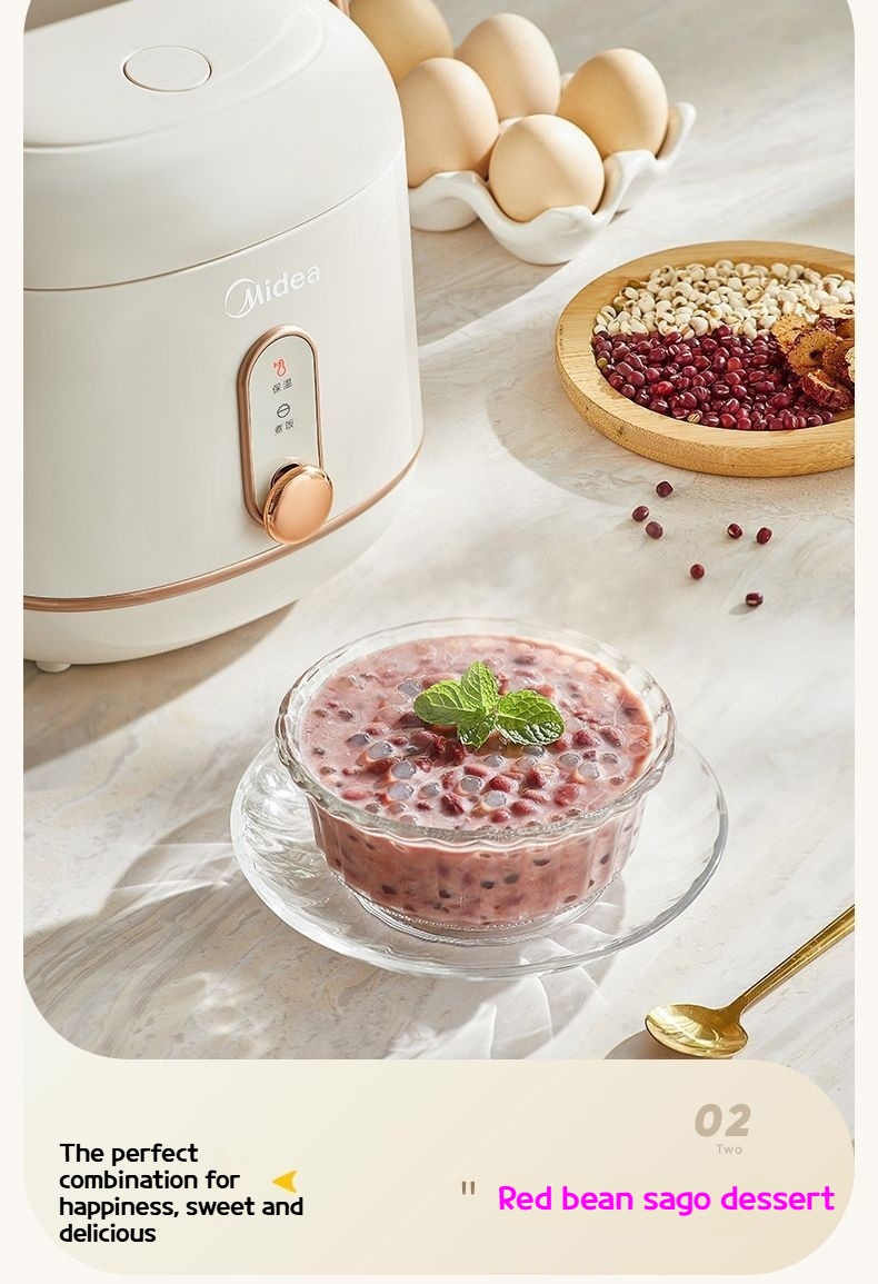 Midea Rice Cooker Mini Compact Non-Stick White Jade Crystal Inner Pot ...