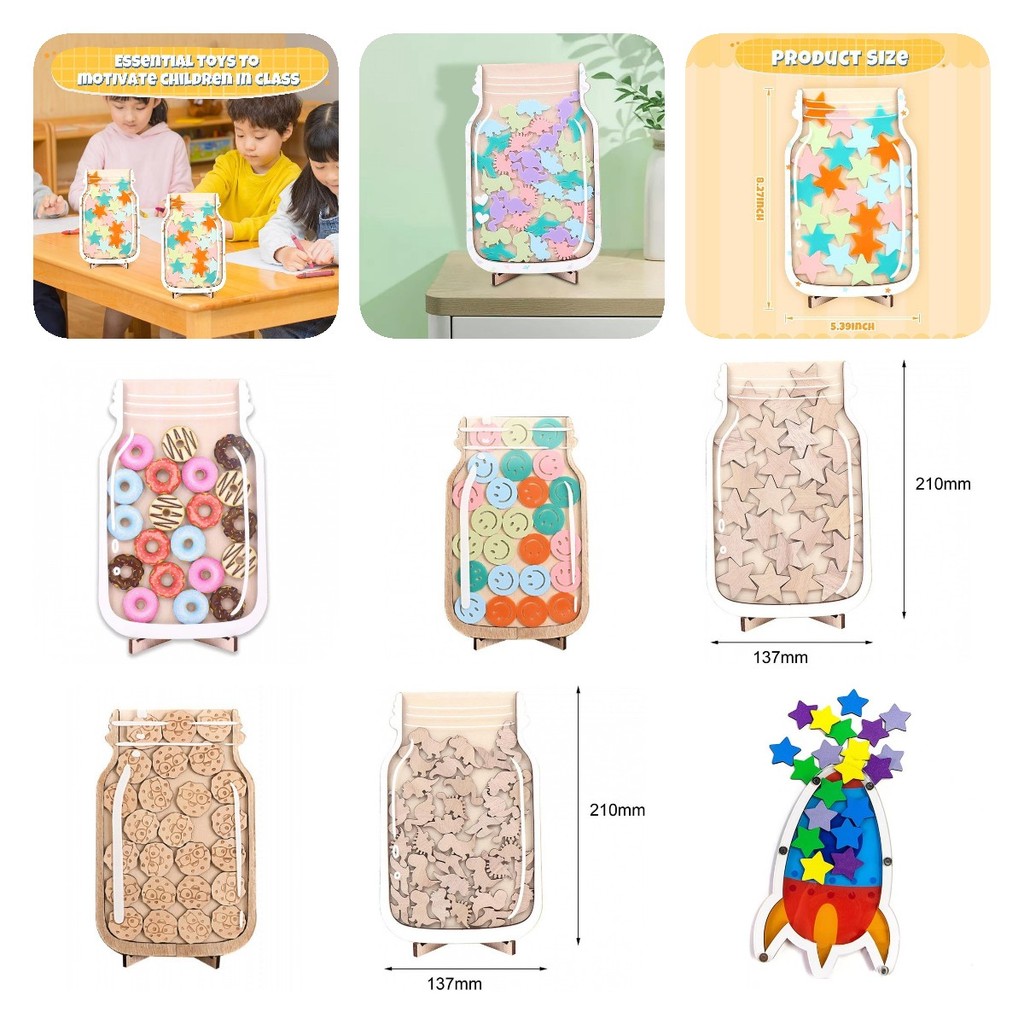 Colorful Wooden Star Reward Jar For Kids With 25 Adorable Star Tokens ...