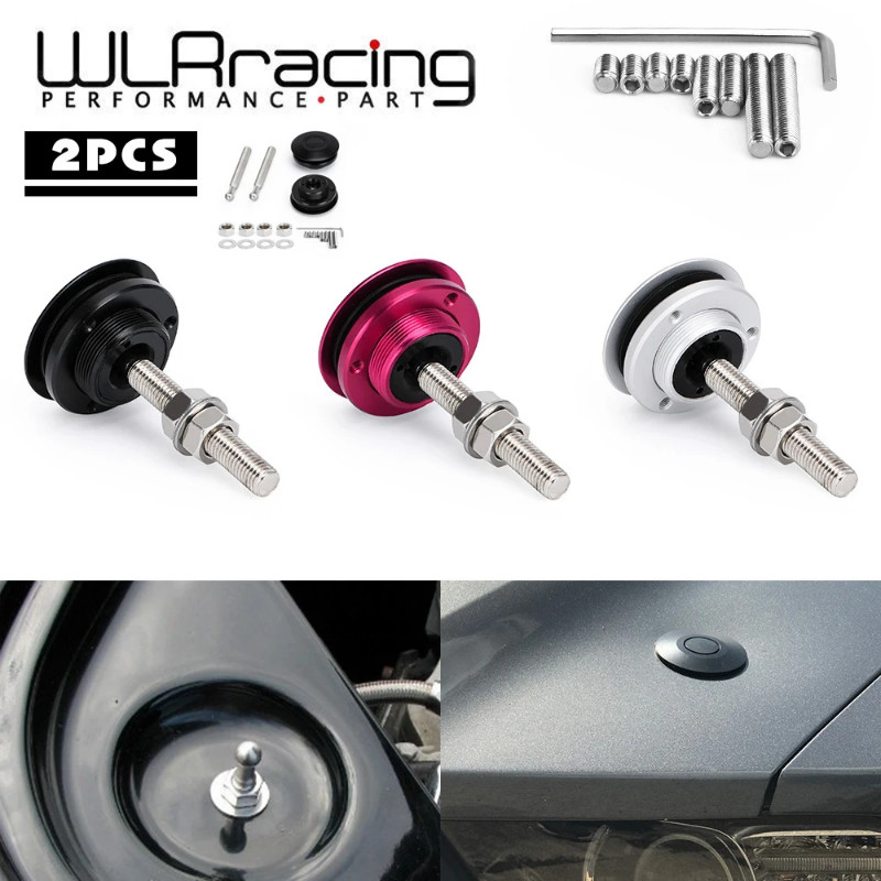 Universal 2.4" 62mm 4 Colors Push Button Billet Hood Pins Lock Clip Kit ...