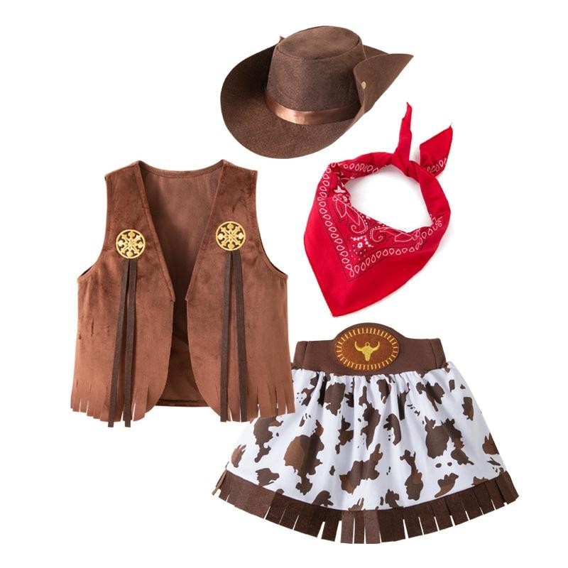 5pcs Sets Cowboy and Cowgirl Costume for Kids Girl Skirt Vest Shirt ...