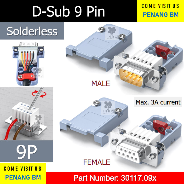 [*Compact Solderless] 9P Male Female DB9 D-Sub Connector, 9 Pin Serial Port RS-232 RS232 RS485 ...