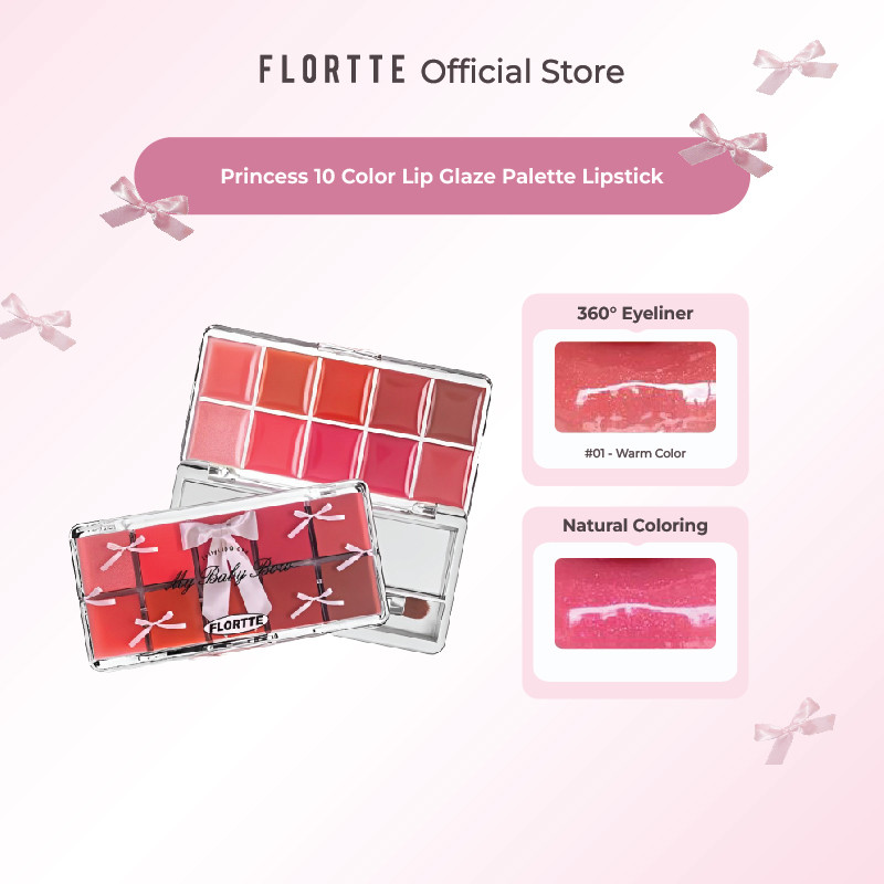 FLORTTE Princess 10 Color Lip Glaze Palette Lipstick 花洛莉亚怦怦公主十色调色唇冻盘口红唇釉 | Shopee Malaysia