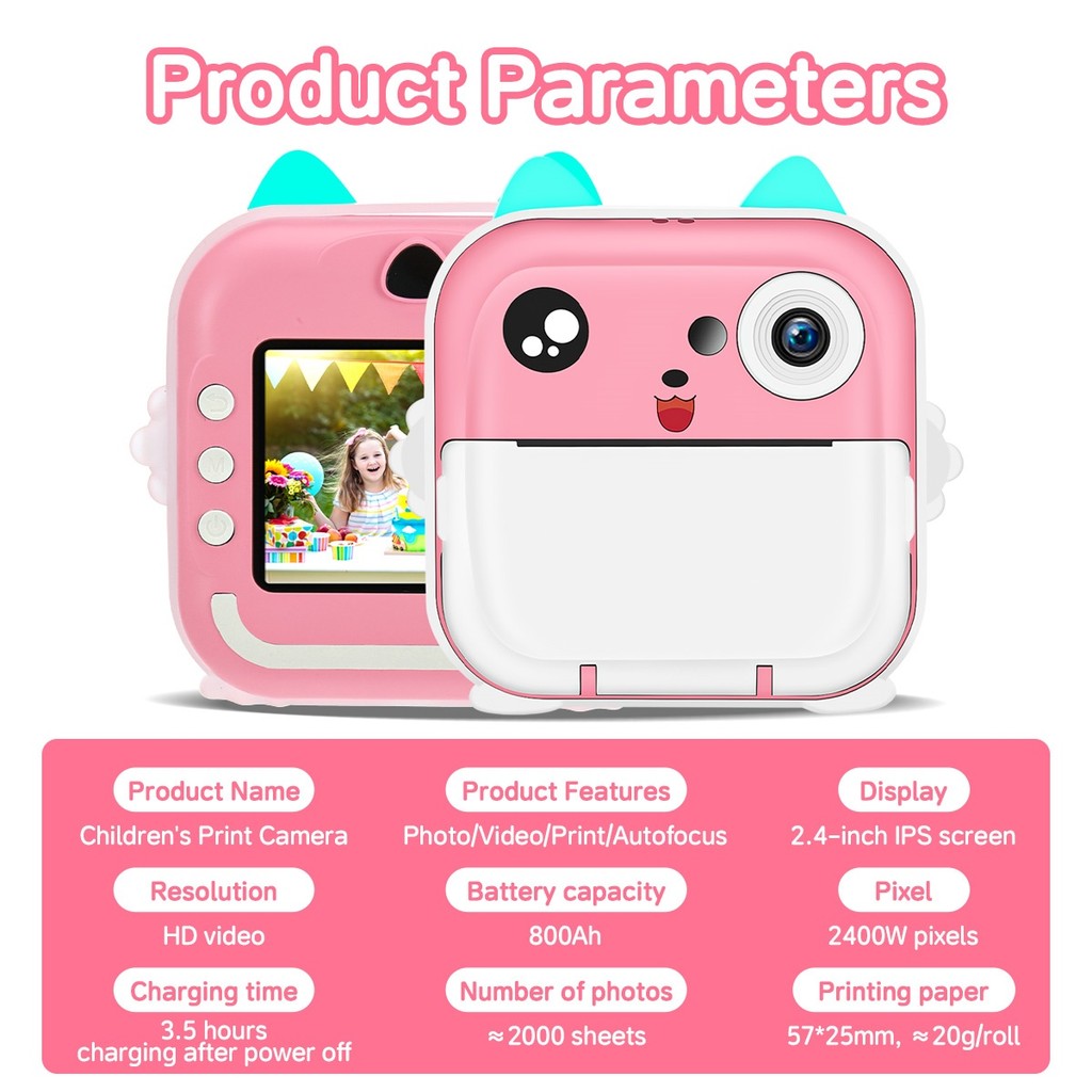 Children’s Instant Print Camera - Mini Digital Polaroid Camera with HD ...
