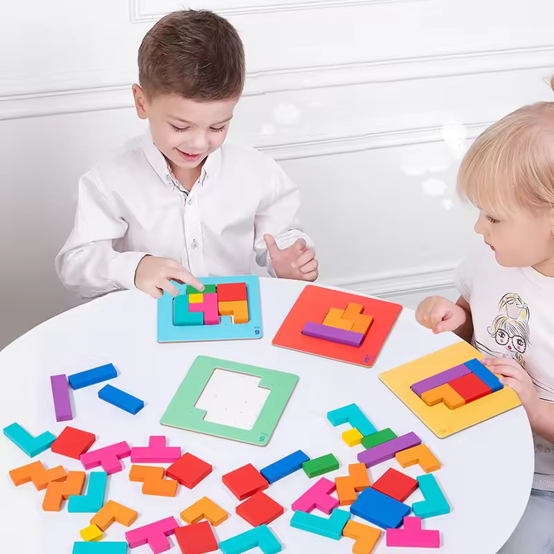 2 Player Jigsaw Puzzle Block Game 3D Wooden Blocks for Kids Educational ...