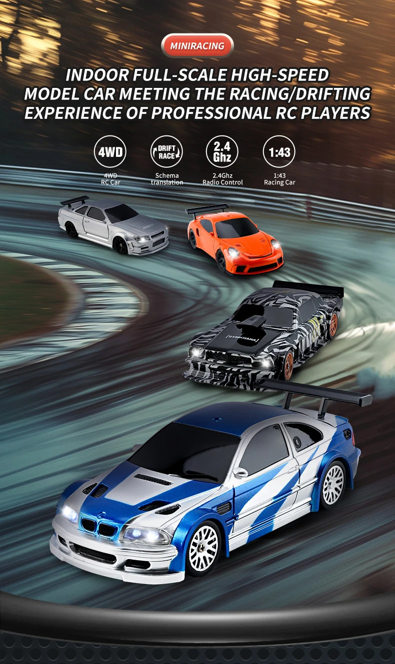 Upgraded Gyro 1/43 RC Drifting Car Racing RTR 4WD High Speed Radio ...