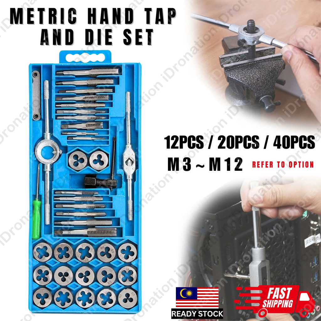 Hand Taps Tap and Die Set Kit 12PCS 20PCS 40PCS M3-M12 Screw Extractor Plug Thread Taper Reamer ...