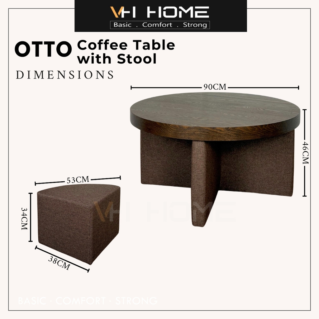 VH OTTO Coffee Table With Stool Living Room Coffee Table 90cm With 4 Unit Stool Meja Kopi Bulat ...