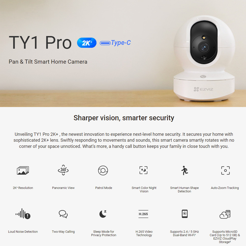Ezviz TY1 Pro 4MP 2K 1440P Two Way Talk Motion Detection Smart Tracking ...