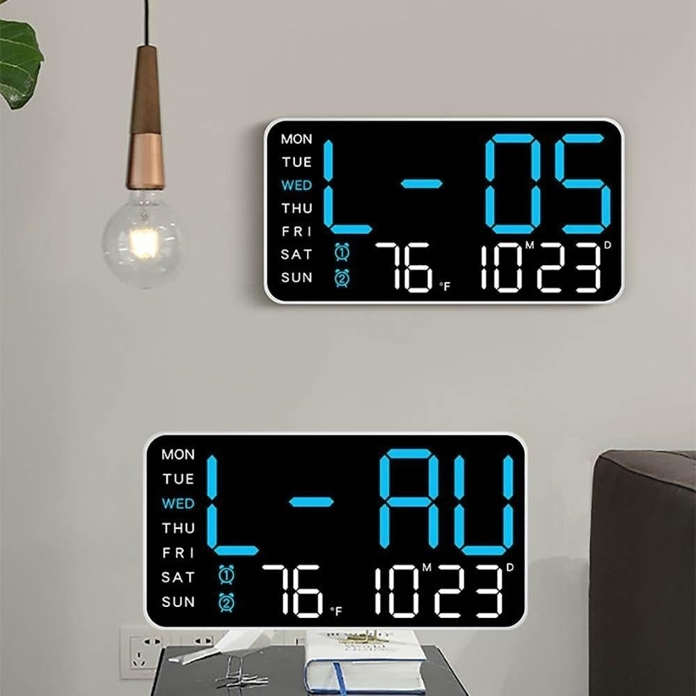 LED Digital Wall Clock Large Display Temperature and Humidity Night ...