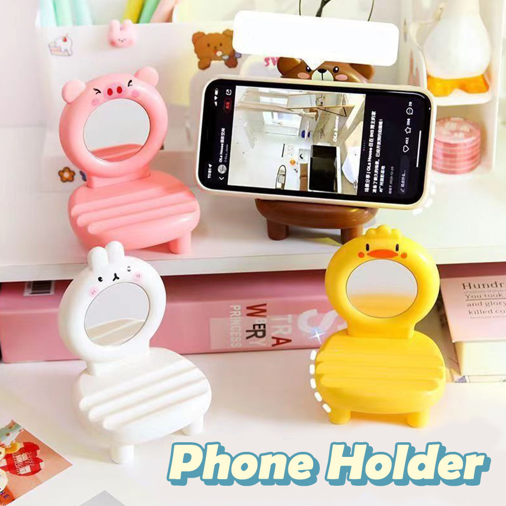 Cute Chair Phone Stand Holder with Mirror Desktop Cell Phone Bracket ...