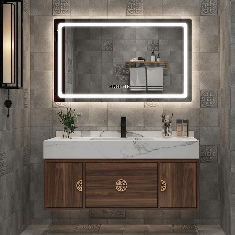 Modern Chinese Solid Wood Marble Basin Bathroom Cabinet Intelligent ...